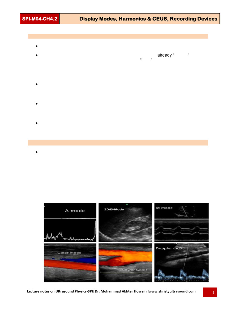 SPI-M04-CH4.2-Display Modes, Image Recording, Harmonics & Contrast Agents | PDF | Medical ...