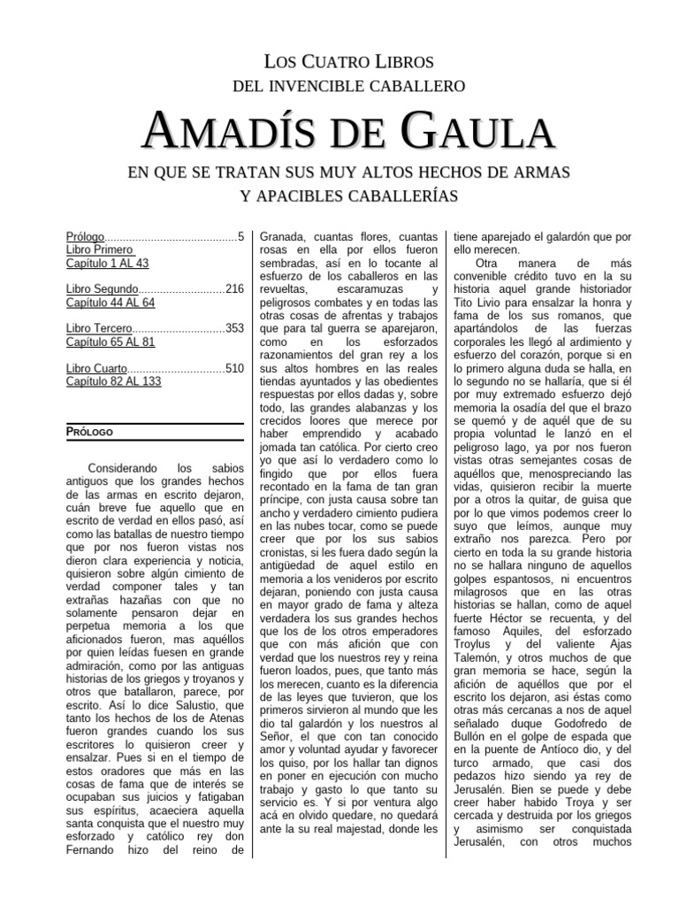 Amadis de Gaula - Los 4 Libros Juntos | PDF | Caballero | Amor