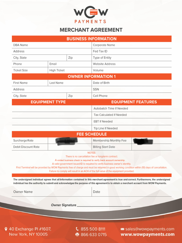 Merchant Agreement Form Editable | PDF