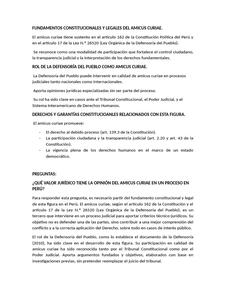 Fundamentos Constitucionales y Legales Del Amicus Curiae | PDF | Amicus ...