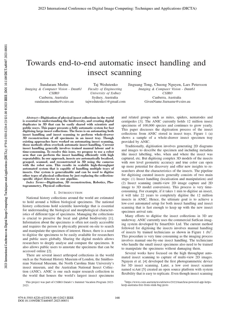 Towards End-To-End Automatic Insect Handling and Insect Scanning | PDF | 3 D Computer Graphics ...
