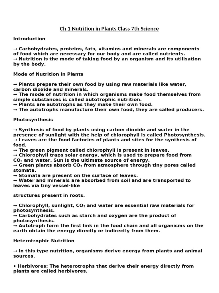 Ch 1 Nutrition in Plants Class 7th Science | PDF | Nutrition | Diet ...