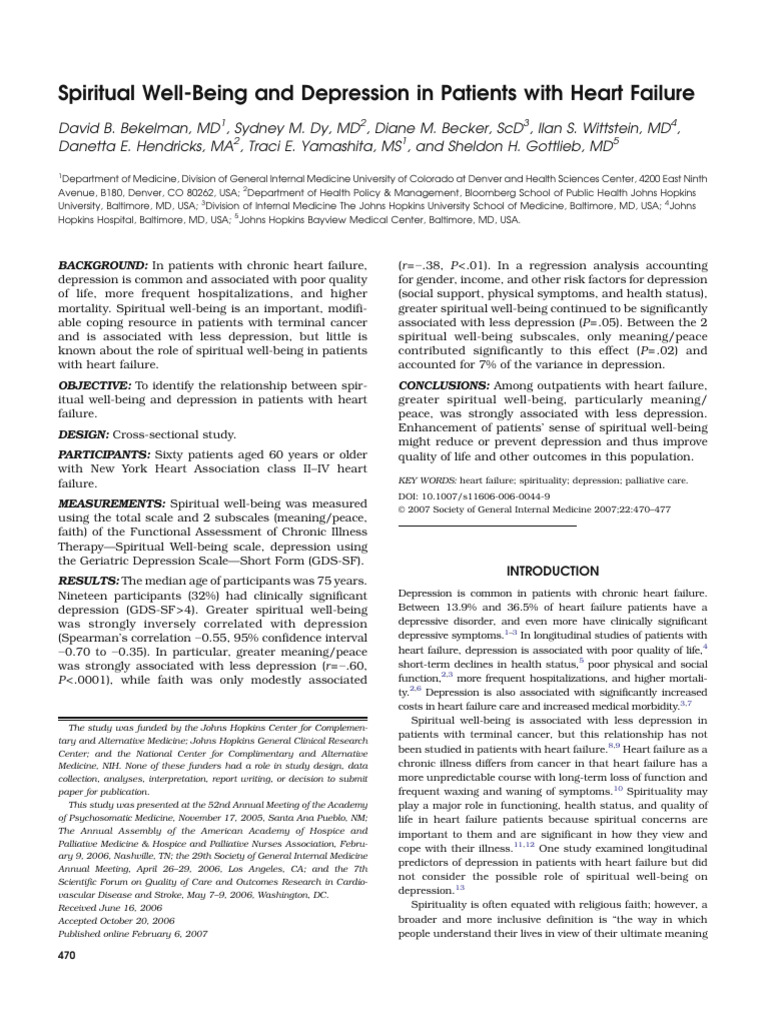 Spiritual Well-Being and Depre | PDF | Major Depressive Disorder | Regression Analysis