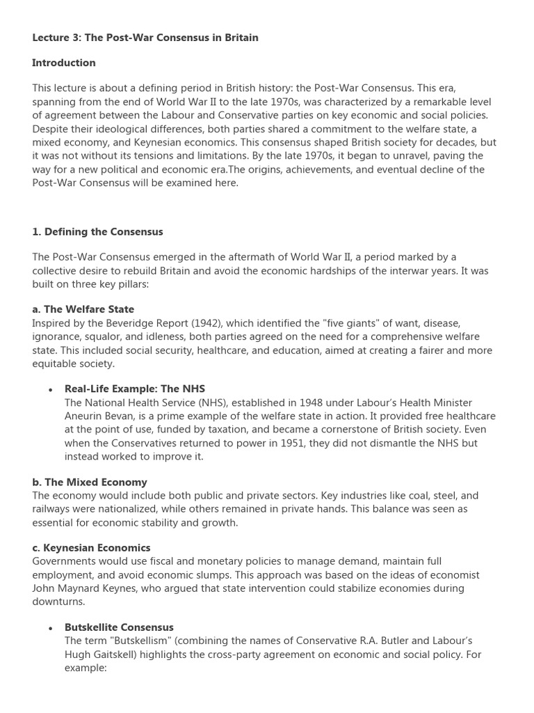 Lecture 3 The Post-War Consensus in Britain | PDF | Labour Party (Uk ...