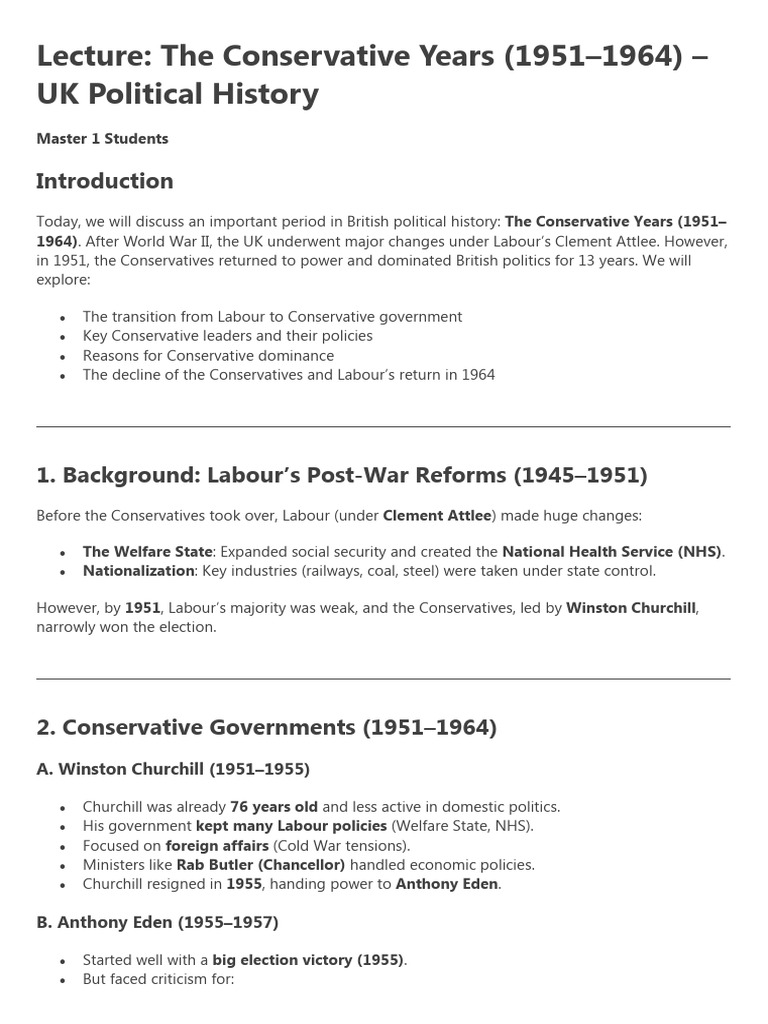 Lecture On The Conservative Years | PDF | Labour Party (Uk ...