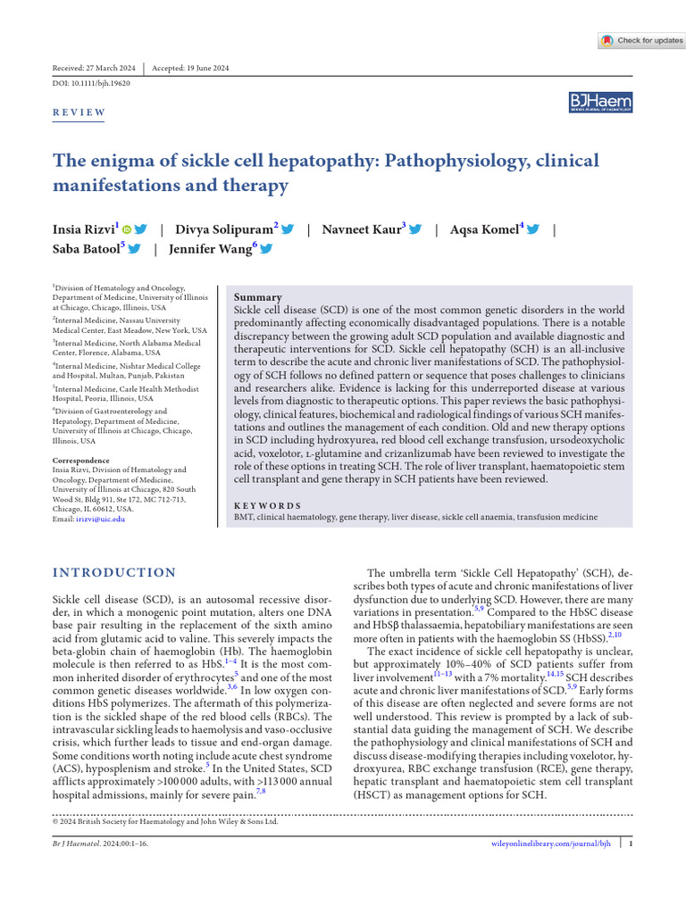 BR J Haematol - 2024 - Rizvi - The Enigma of Sickle Cell Hepatopathy ...