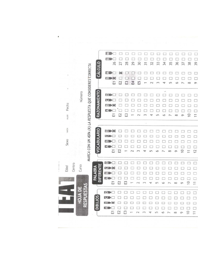 Hoja de Respuesta Tea-1 | PDF