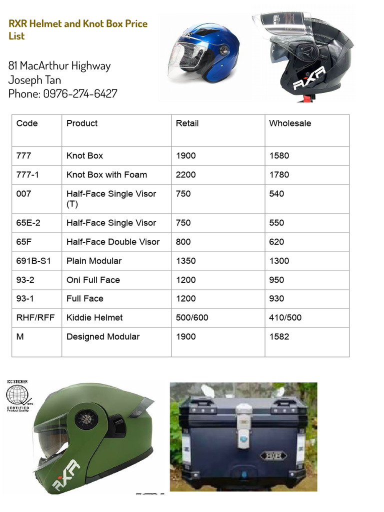 RXR Helmet Pricing Overview | PDF