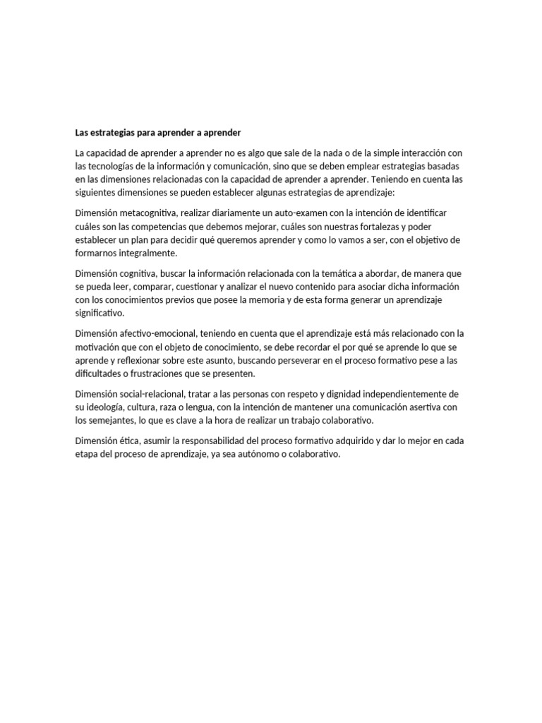 Las Estrategias para Aprender A Aprender | PDF