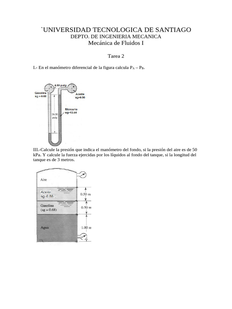 Tarea 2 (Mecã¡nica de Fluidos I) 2 | PDF