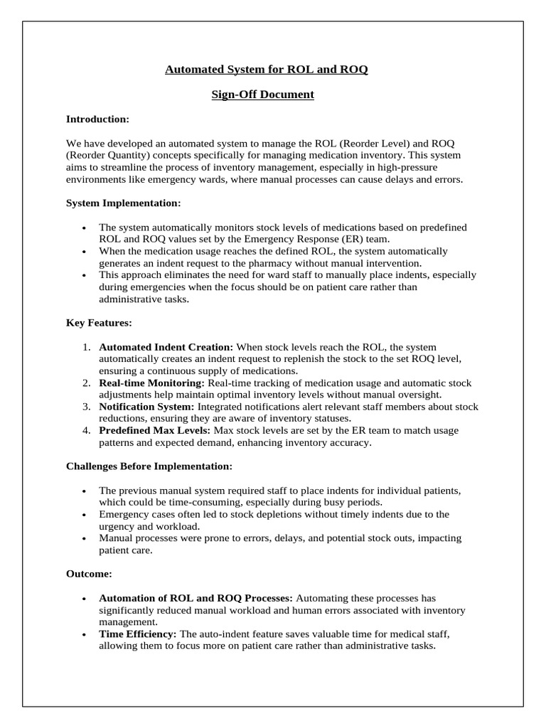Automated System for ROL and ROQk | PDF | Automation | Inventory