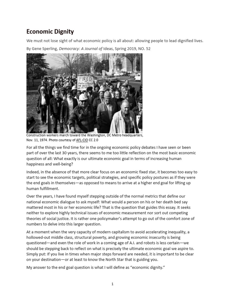 Economic Dignity-Gene Sperling Democracy Journal Spring 2019 | PDF ...
