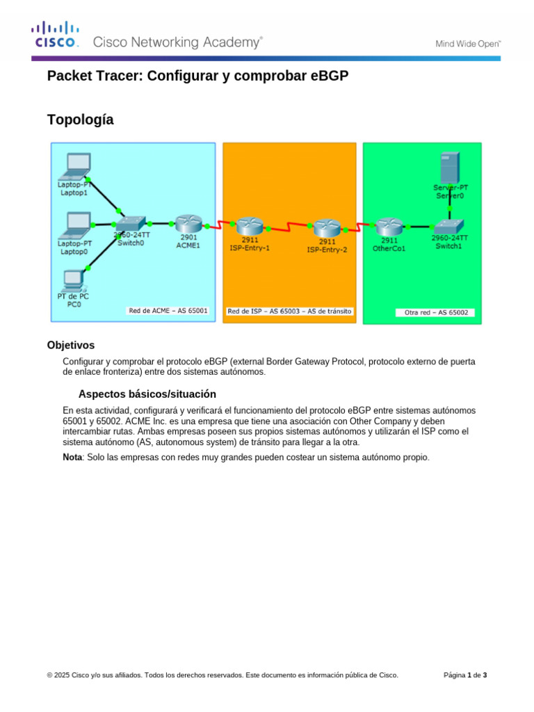 Actividad 3 Packet Tracer - Configure and Verify EBGP - ILM | PDF | Enrutador (Computación ...