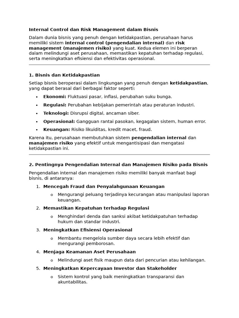 Internal Control Dan Risk Management Dalam Bisnis | PDF