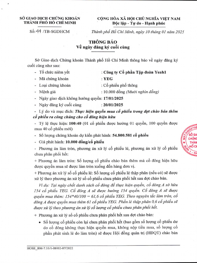 YEG - TB vv Chot DS thuc hien quyen mua CP CBRCC cho CDHH | PDF