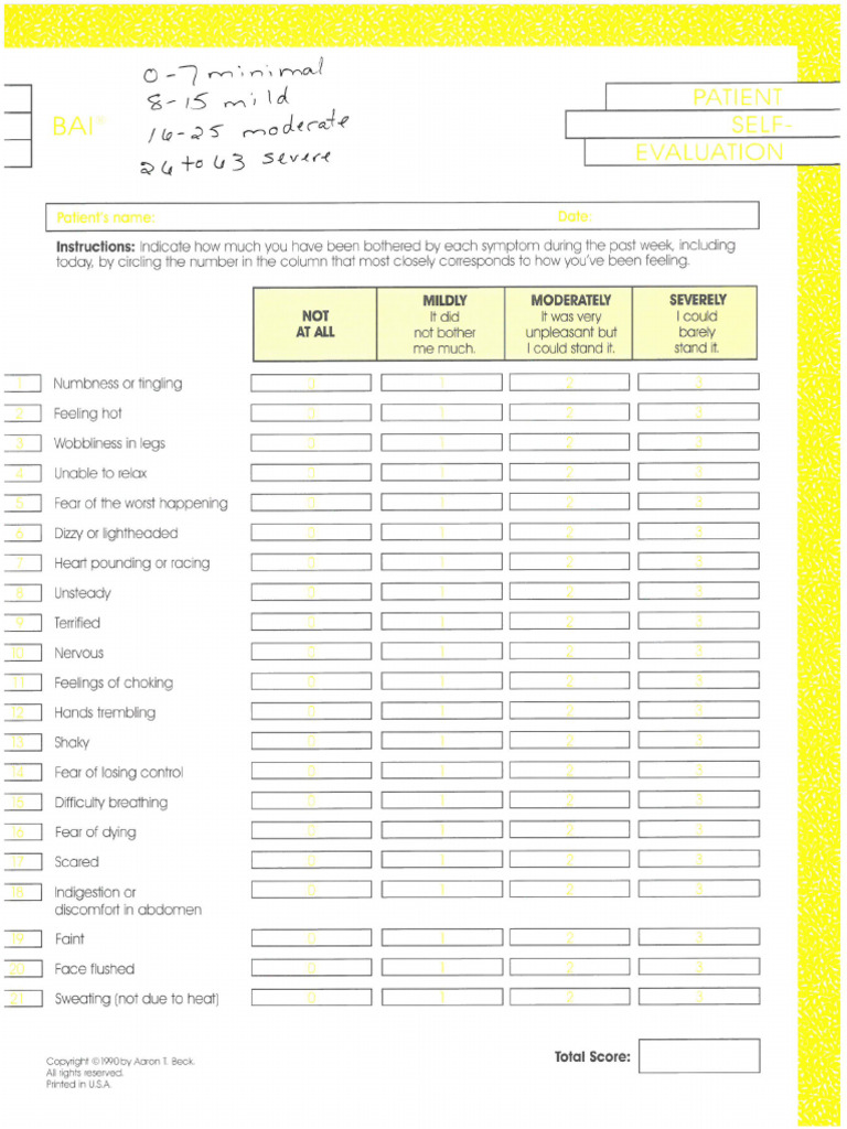 Beck Anxiety Inventory | PDF