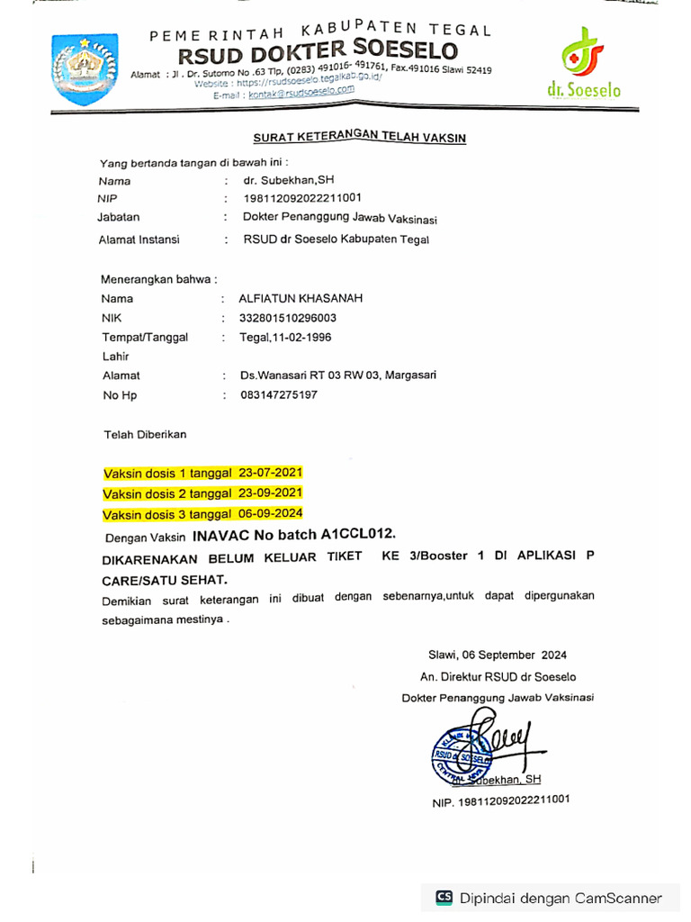 Surat Keterangan Vaksin | PDF