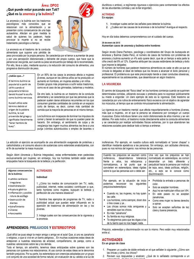 Separata 3 Conversemos de La Anorexia y La Bulimia | PDF | Bulimia nerviosa | Anorexia nerviosa