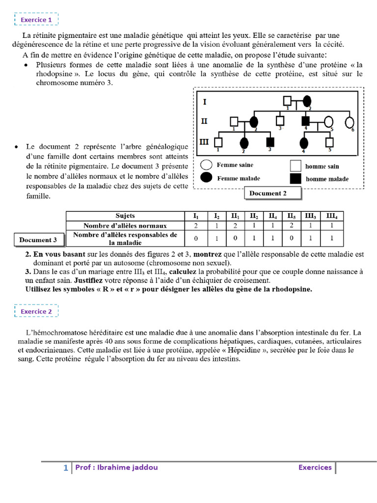 Série D'exercices Hérédité Humaine-1 | PDF