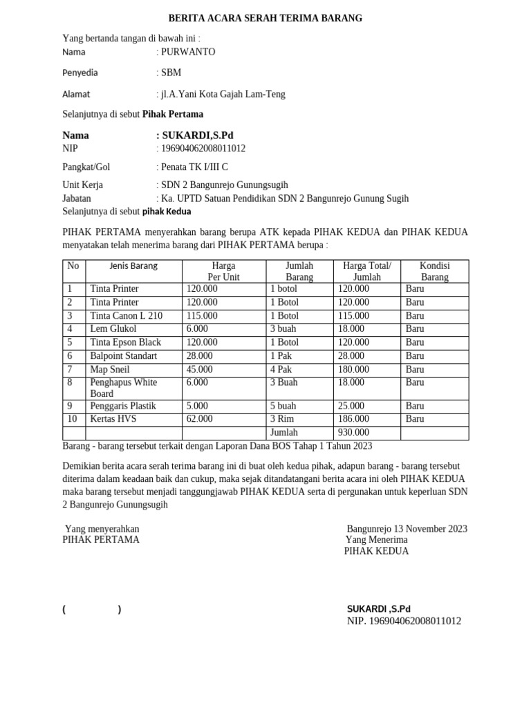 Berita Acara Bpu 242 | PDF