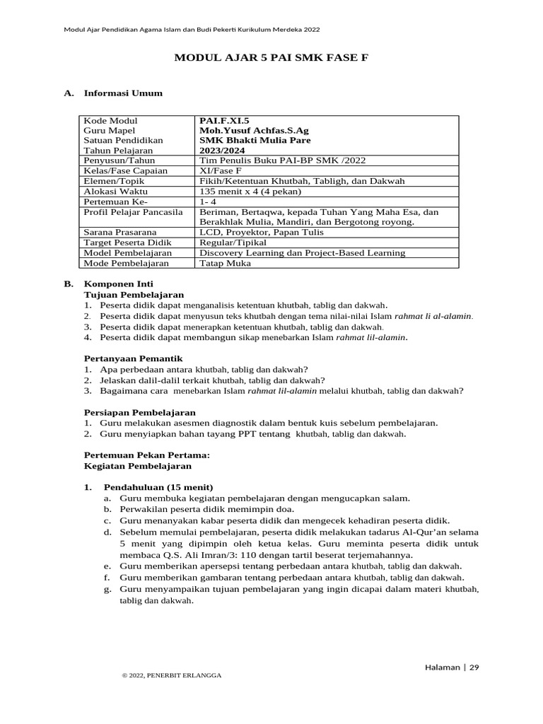 Modul Ajar 5 Pai SMK Kelas Xi Bab 5 - Oke | PDF