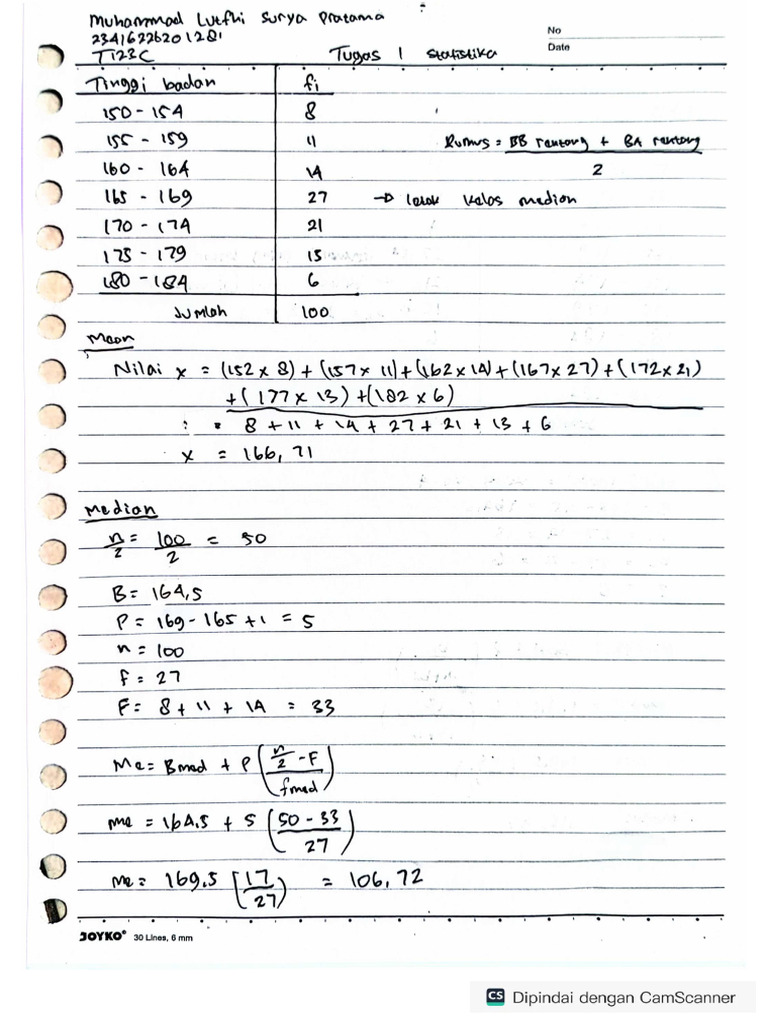 Tugas 1 Statistika Muhammad Lutfhi Surya Pratama TI23C | PDF