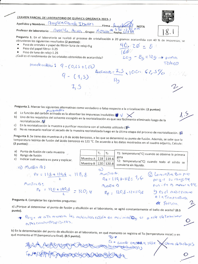 Examen Parcial - Lab. Quím. Org. | PDF