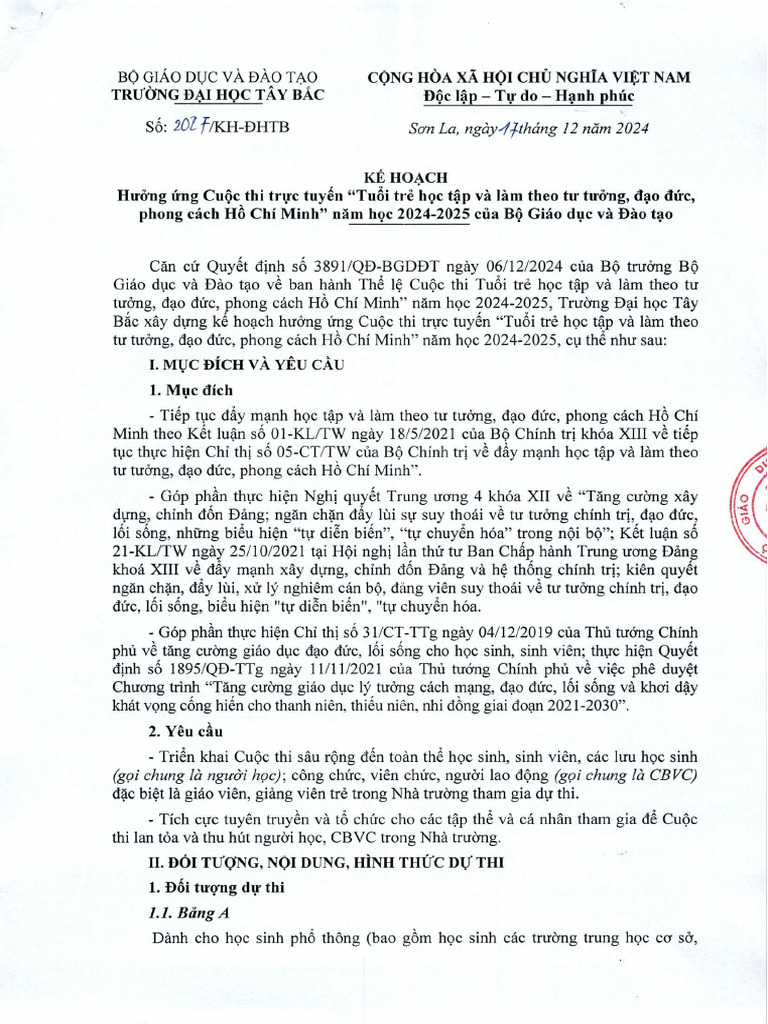 2027.TB - DHTB - Ke Hoach Huong Ung Cuoc Thi Truc Tuyen Tuoi Tre Hoc Tap Va Lam Theo Tu Tuong ...