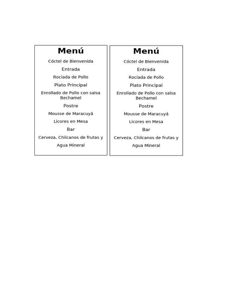 Menú: Entrada, Plato Principal y Postre | PDF