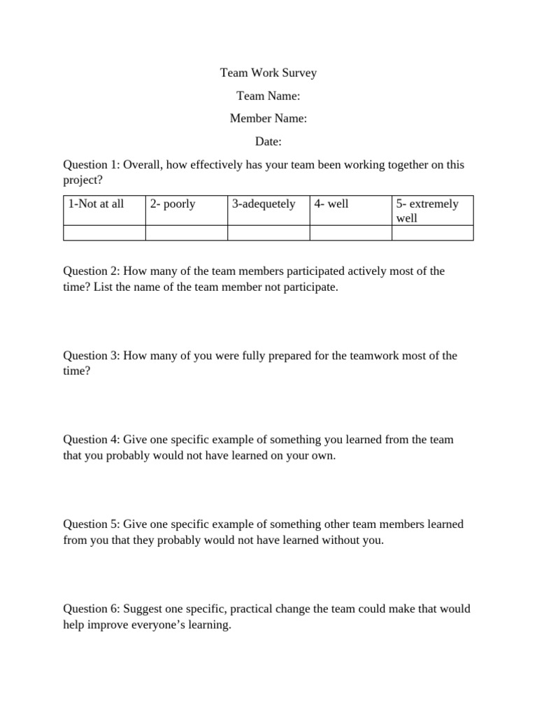 Team Evaluation Form | PDF