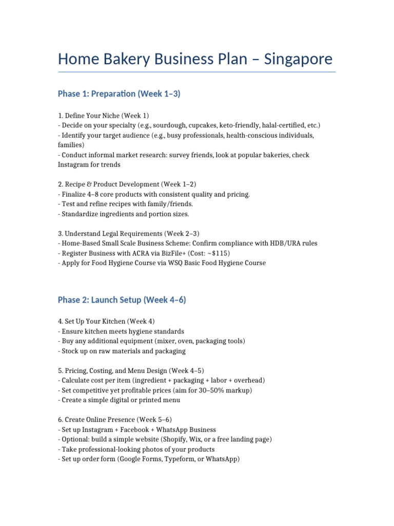 Home Bakery Business Plan Singapore | PDF | Food Safety | Business