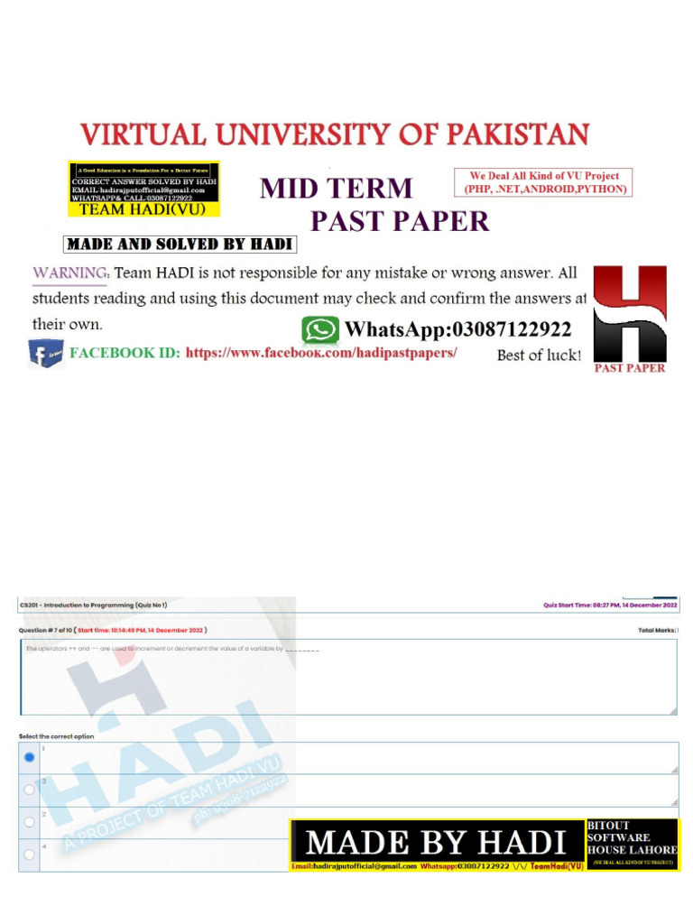 Cs201 Midterm File 9 Solved by Team Hadi | PDF