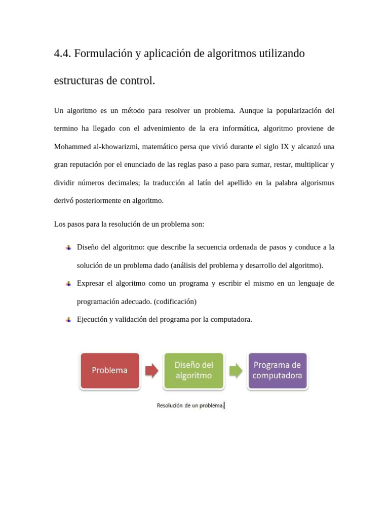 4.4. Formulación y Aplicación de Algoritmos | PDF
