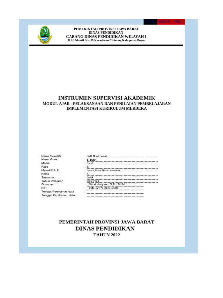 Instrumen Supervisi Akademik - Ikm - 2022-2023 - KCD Wil 1 | PDF