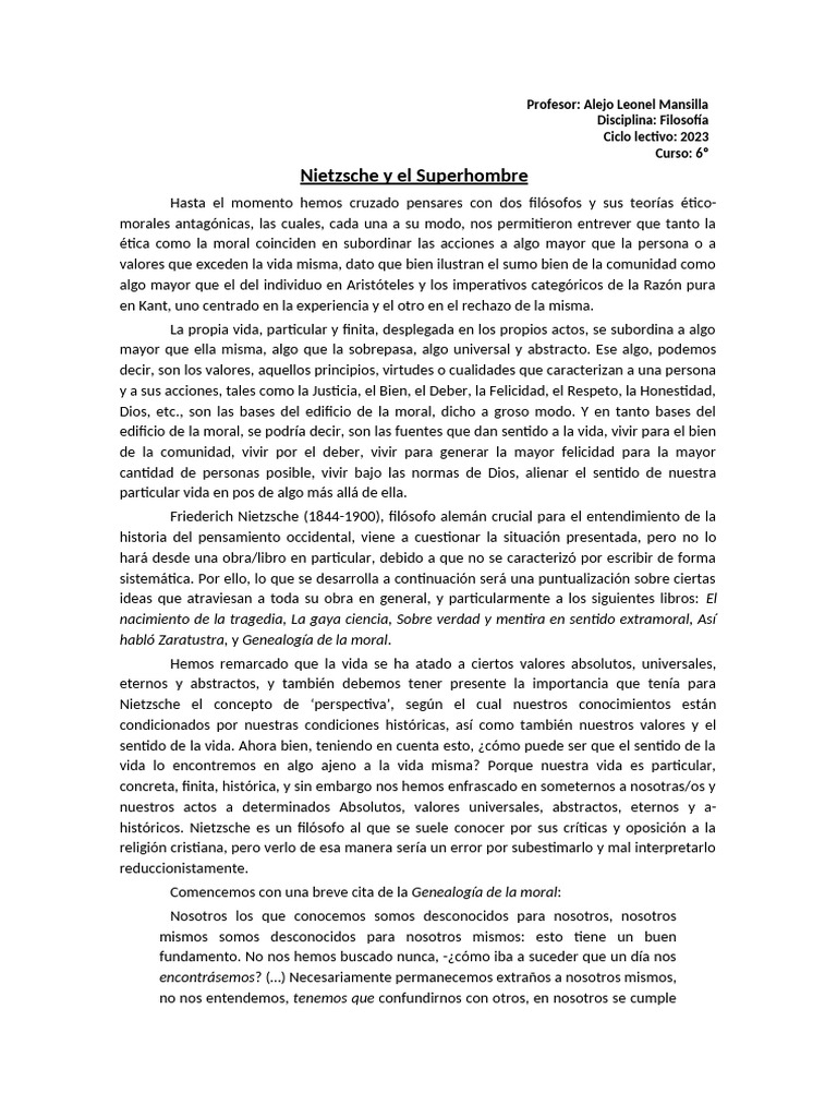 Filosofía. Clase 9. | PDF | Moralidad | Friedrich Nietzsche
