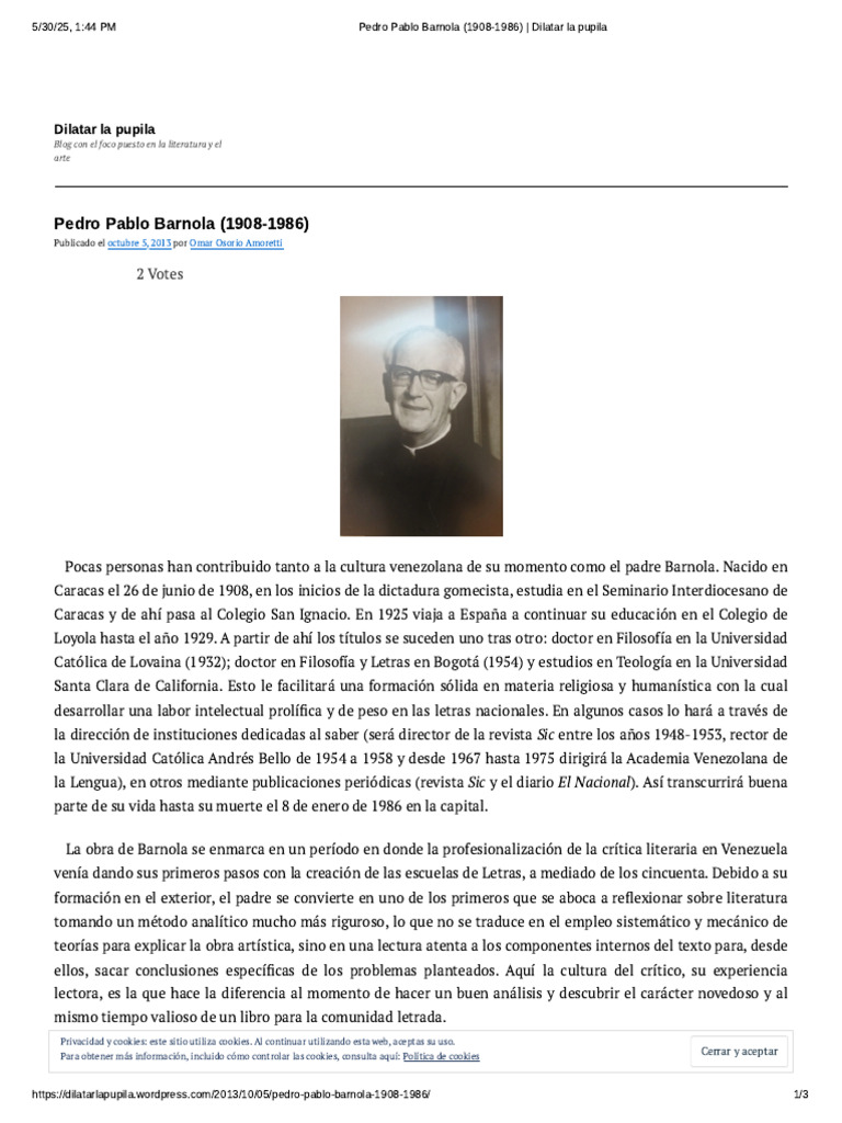 Pedro Pablo Barnola (1908-1986) - Dilatar La Pupila | PDF | Venezuela ...