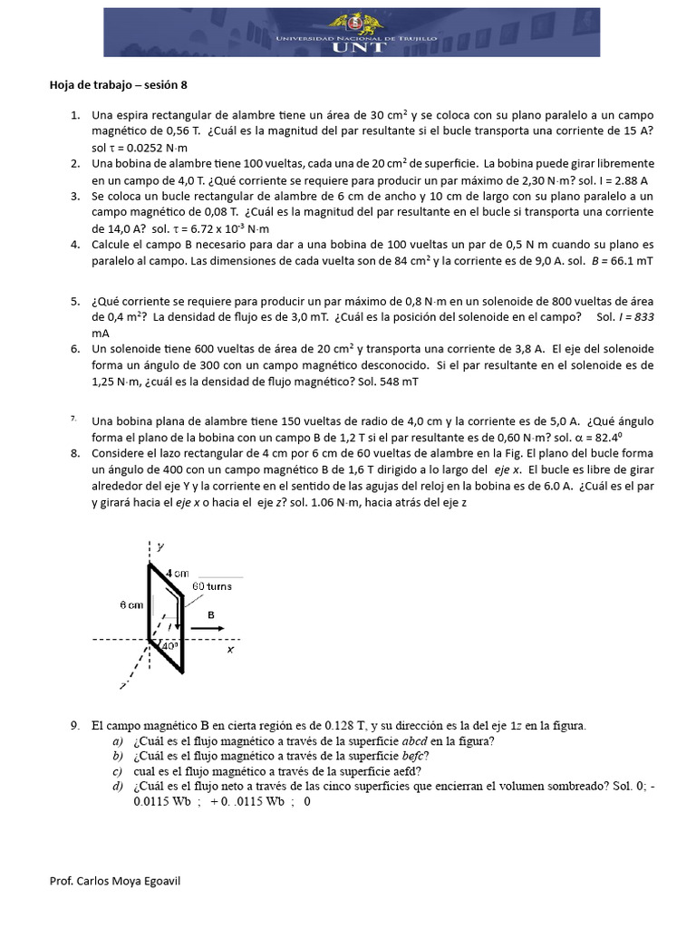 Hoja de Trabajo - SESION 8 | PDF | Resistor | Campo magnético