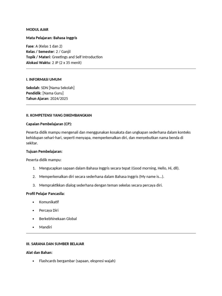 Modul Ajar Bhs Inggris | PDF