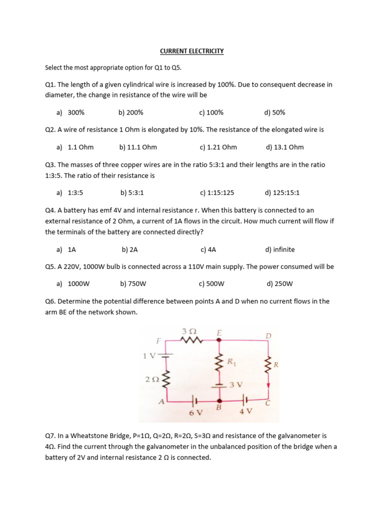 Current Electricity Physics - Class 12 | PDF | Electronics | Quantity