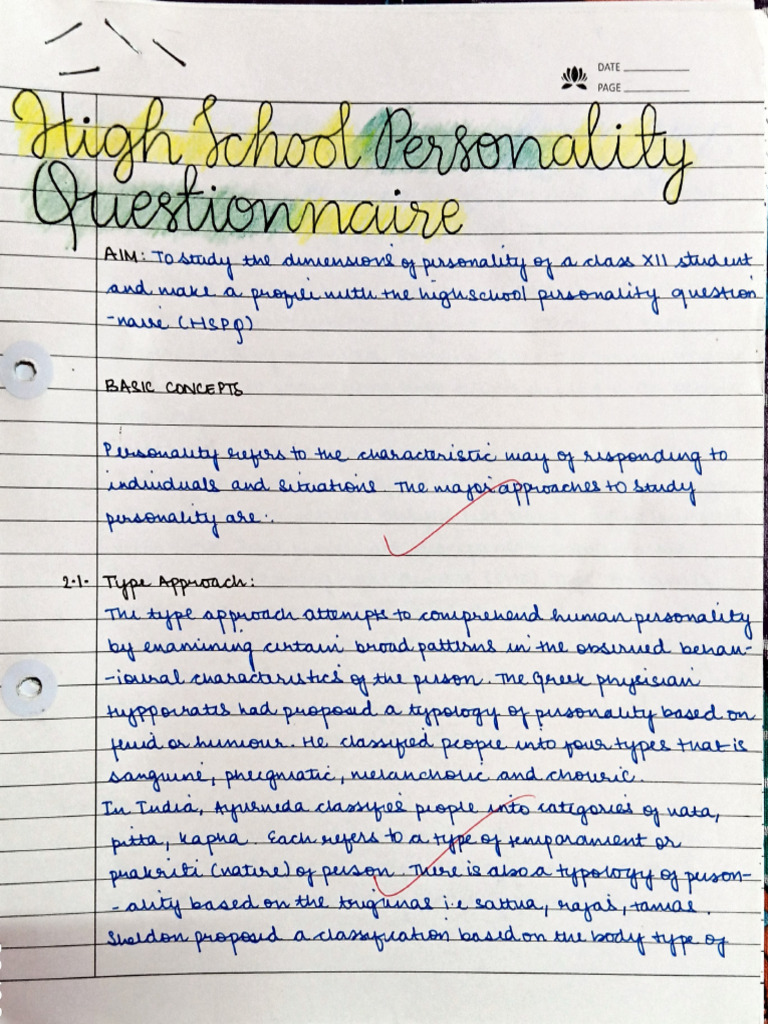 High School Personality Questionnaire | PDF