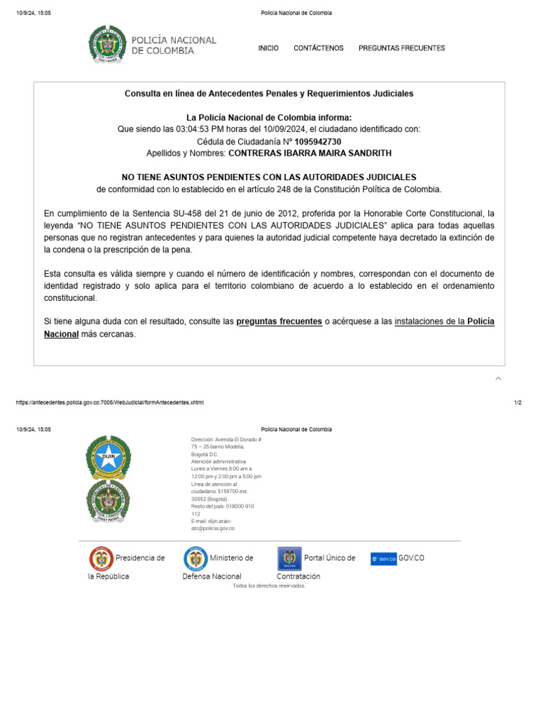 Policía Nacional de Colombia | PDF | Colombia | Justicia