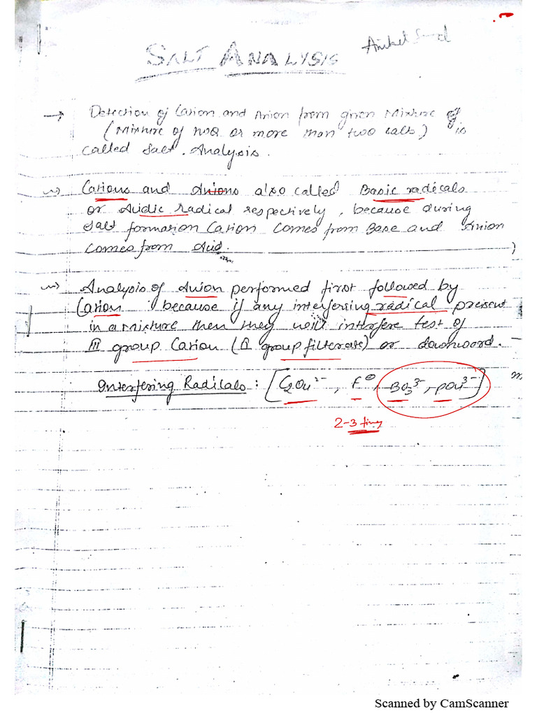 Salt Analysis Handwritten Marked | PDF | Chemical Substances | Chemistry