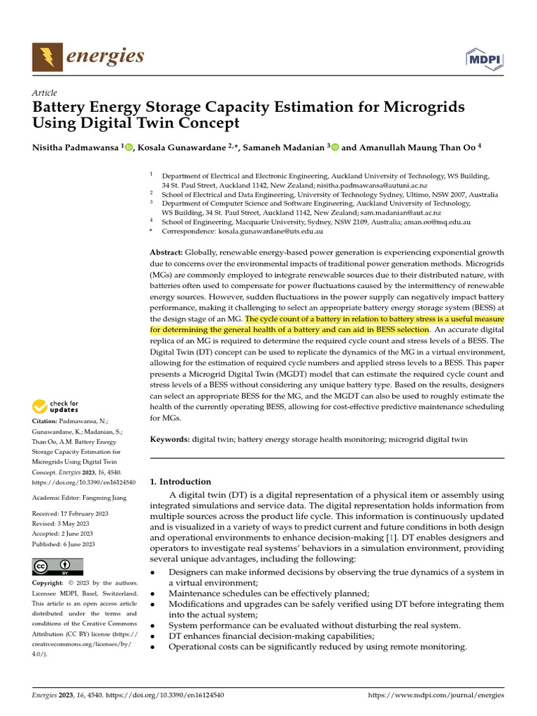 Battery Energy Storage Capacity Estimation For Microgrids Using Digital ...