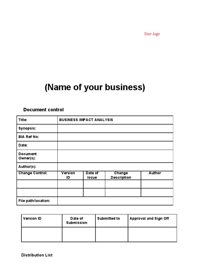 Business Impact Analysis Template | PDF | Business Continuity | Leadership