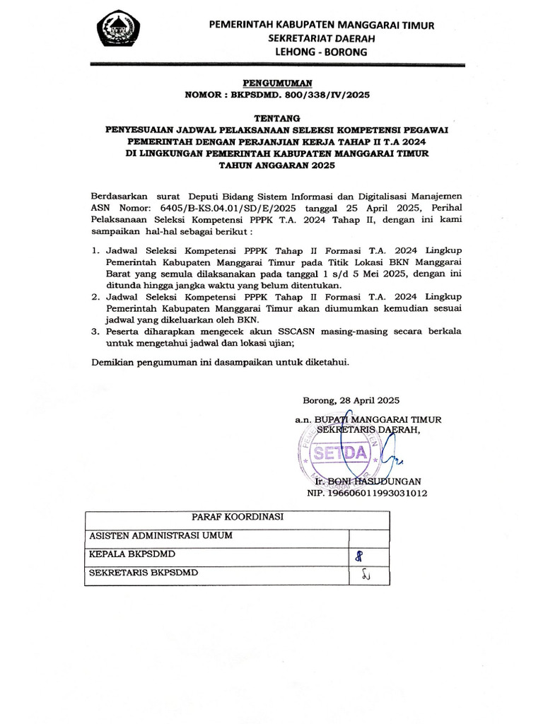 Penyesuaian Jadwal Pelaksanaan Seleksi Kompetensi Pppk Tahap II t.a 2024 Lingkup Pemkab ...