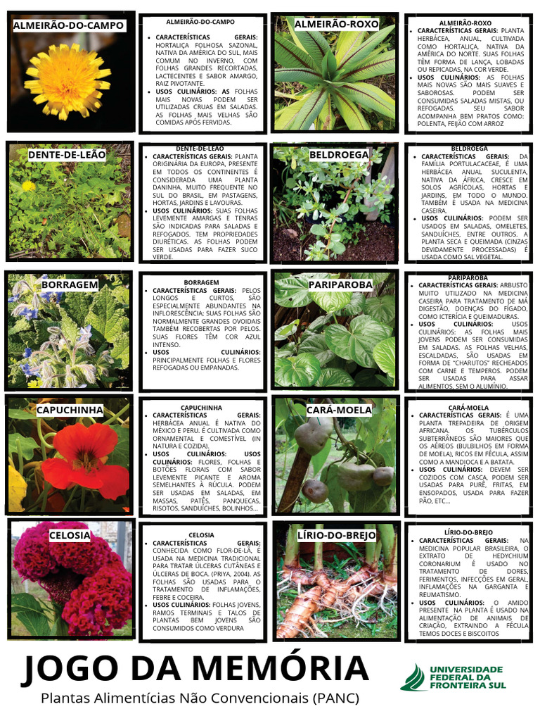 Jogo Da Memória PANC | PDF | Plantas
