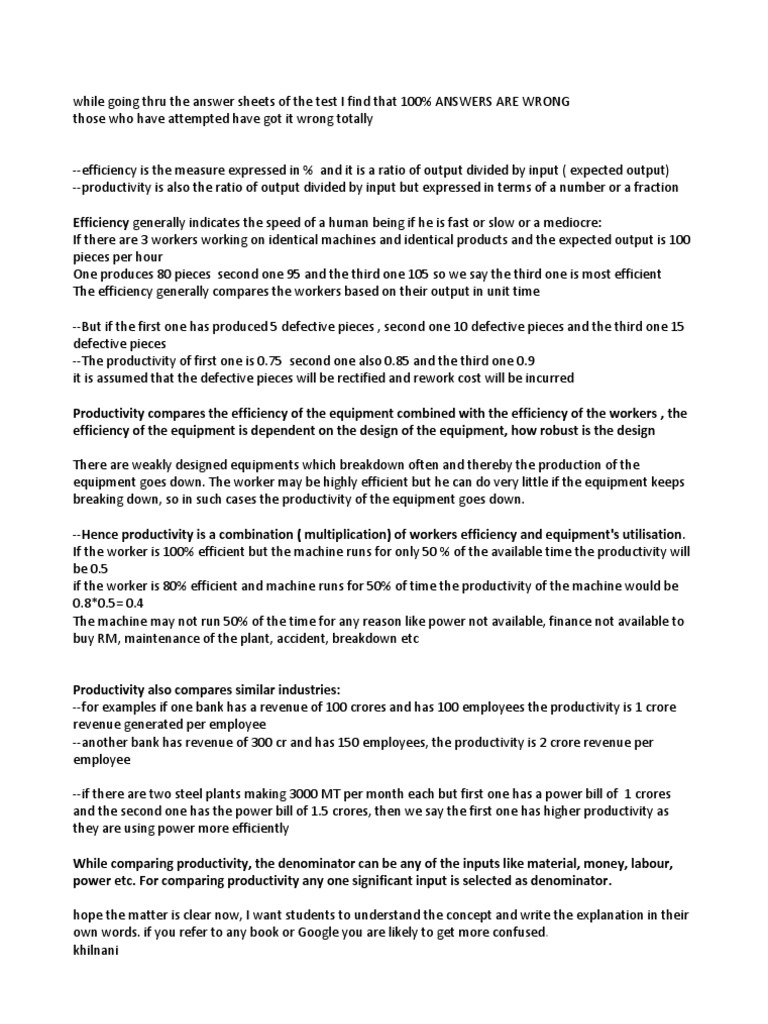 Understanding Efficiency vs. Productivity | PDF | Efficiency | Fraction ...