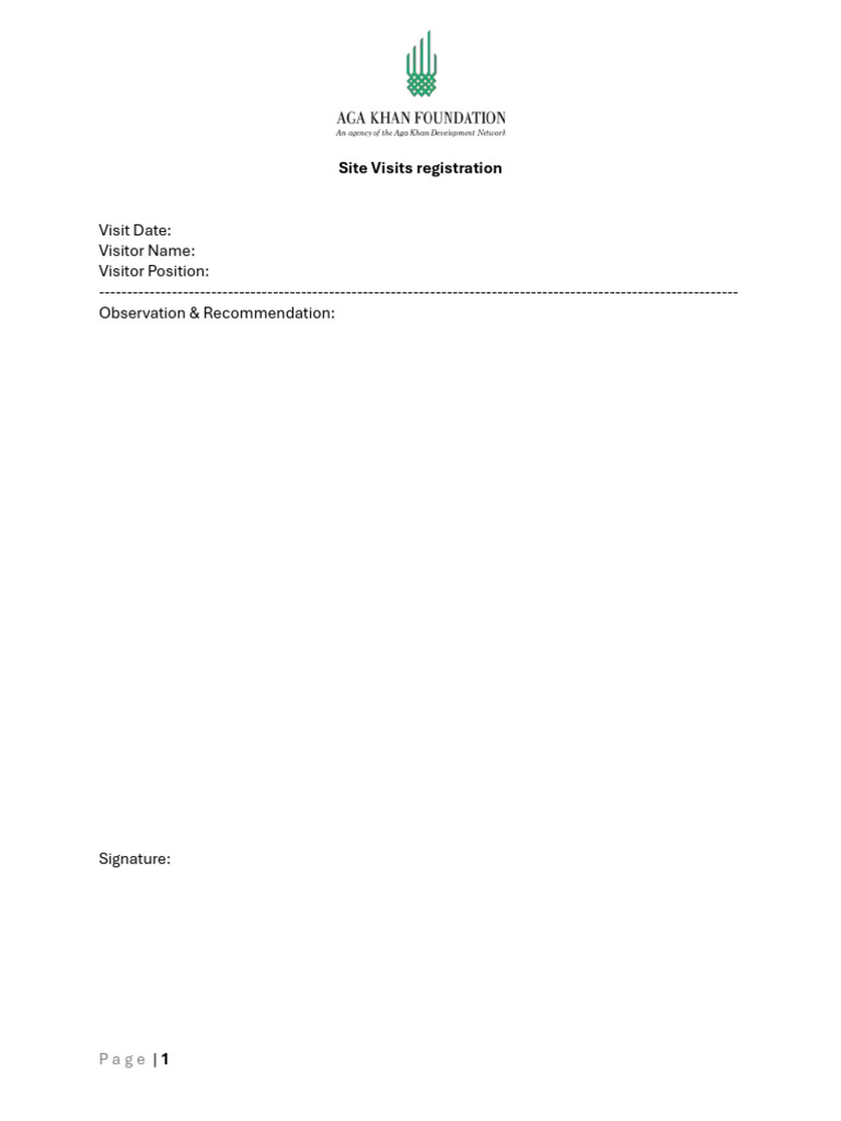 Site Visit Registration Form | PDF