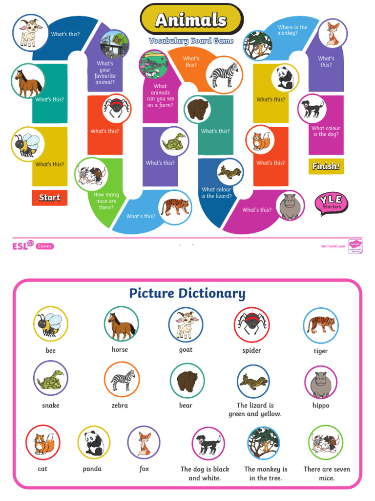 Yle Starters Vocabulary Board Game Animals Ver 2 | PDF | English As A ...