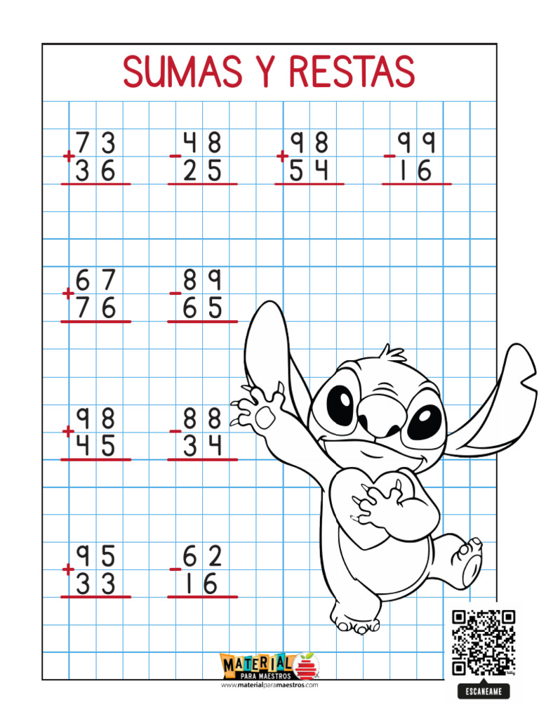 Sumas y Restas - Lilo y Stitch | PDF